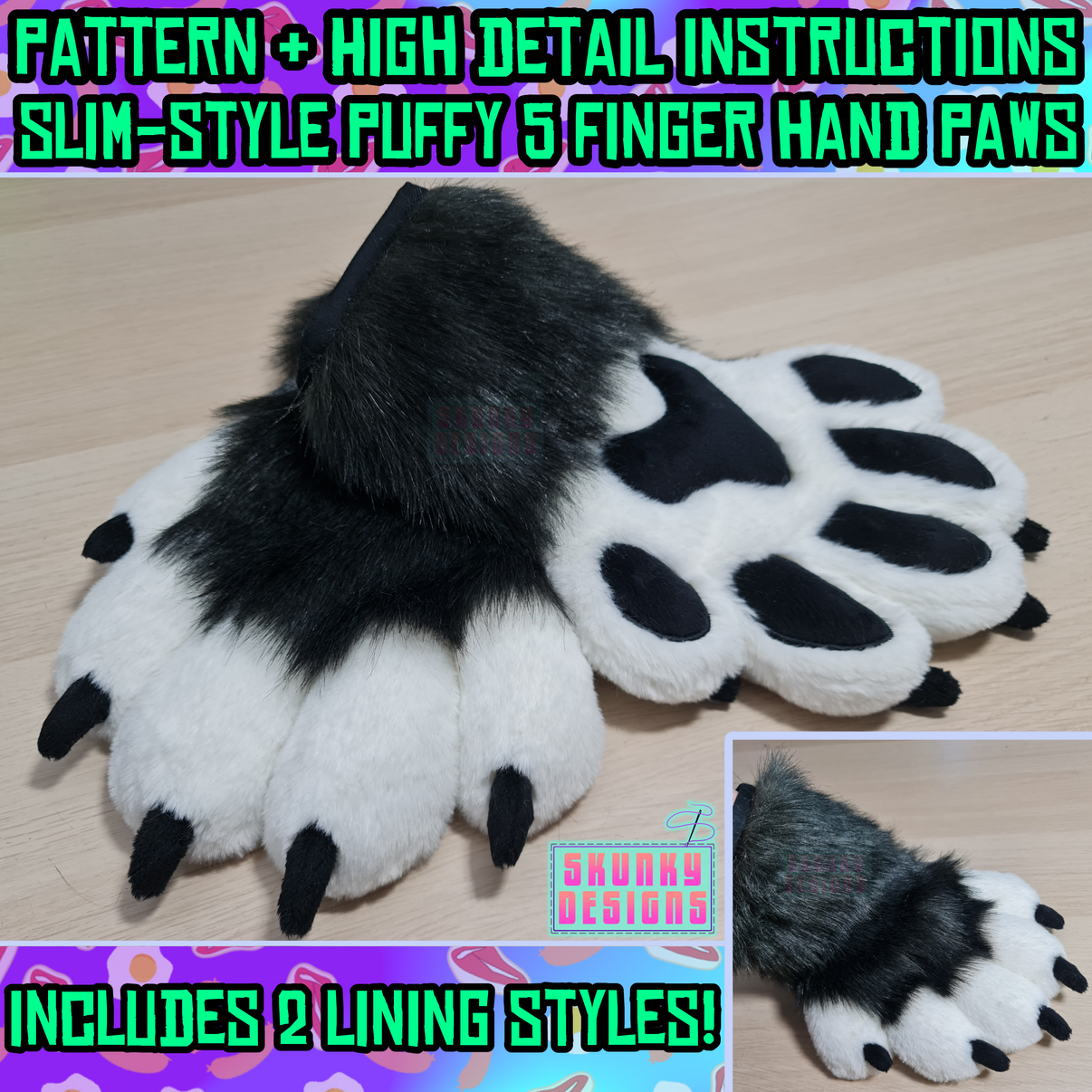 PATTERN - Slim-style puffy 5 finger hand paws + high detail instructio ...
